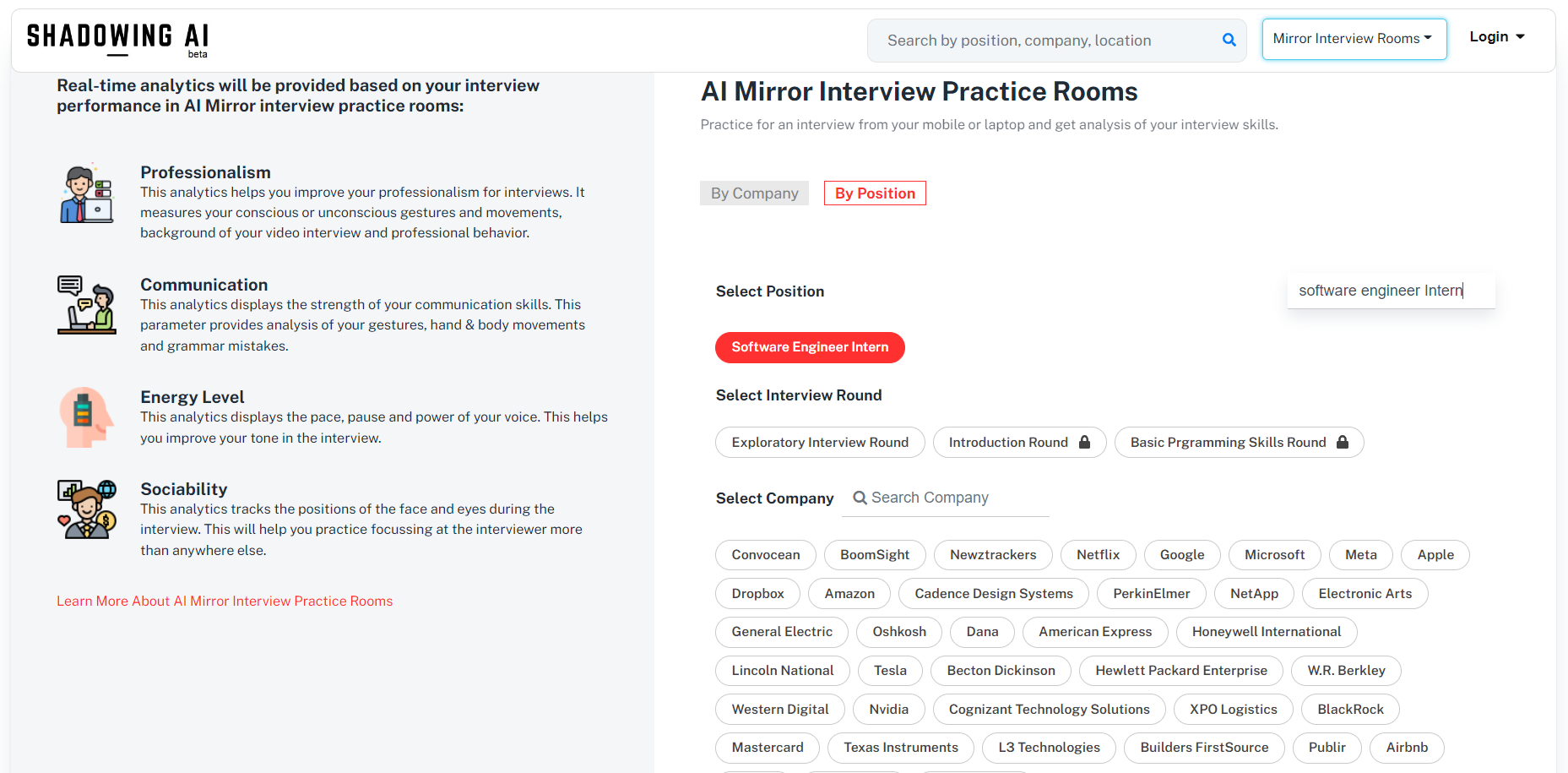 Top internship position to practice for an Interview on Shadowing AI